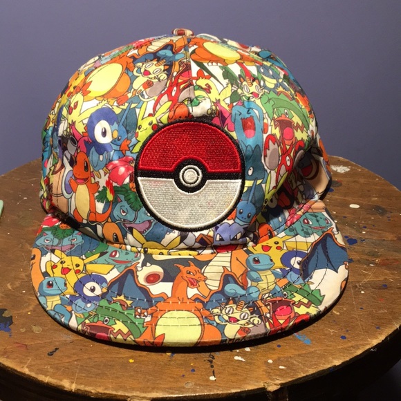 Pokemon | Accessories | Pokmon Snapback Hat 6 Full Panel Logo Collage ...